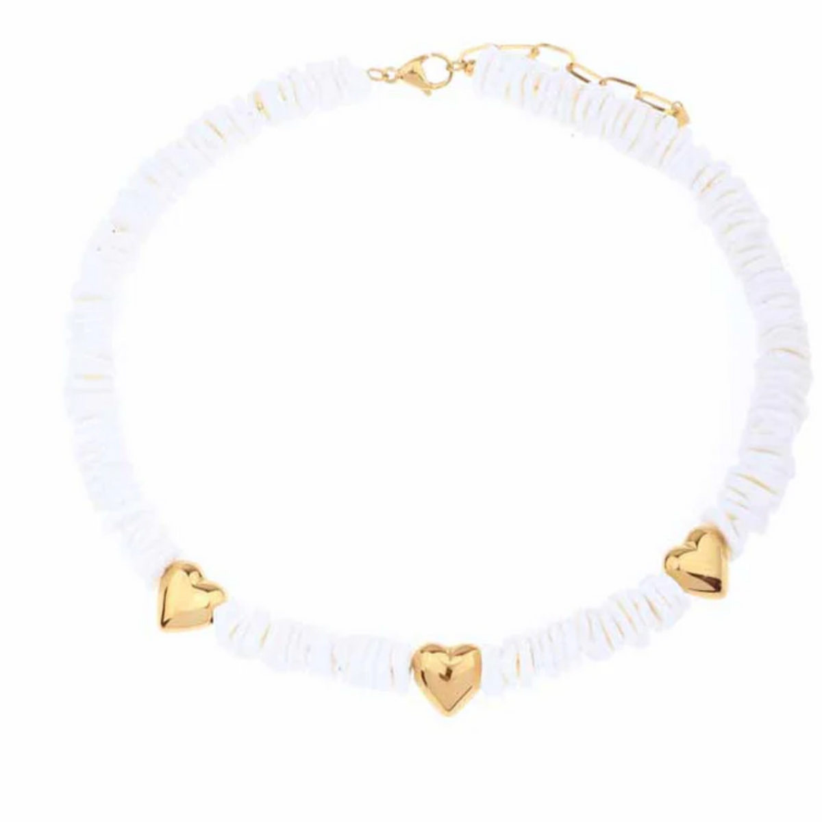 By Jam schelpen choker ketting wit met gouden hartjes – Hipvoordeheb.nl